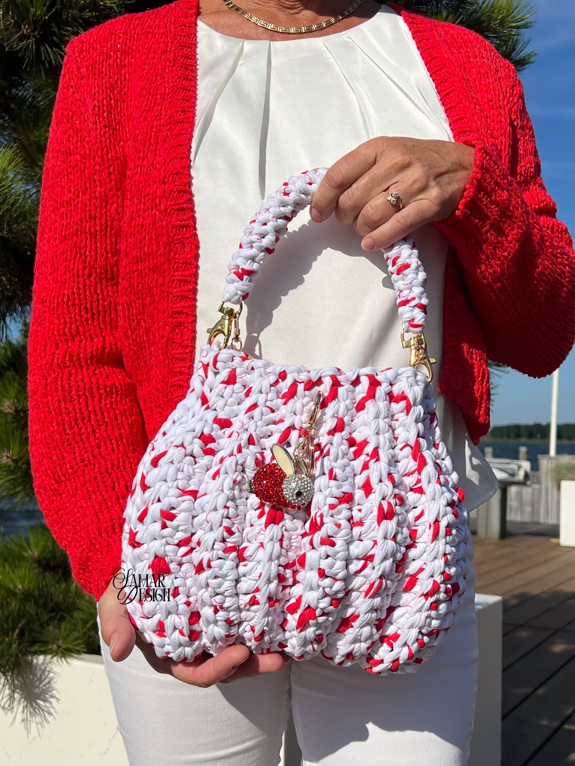“Pumpkin” bag Red/White – Haken en breien met Samar